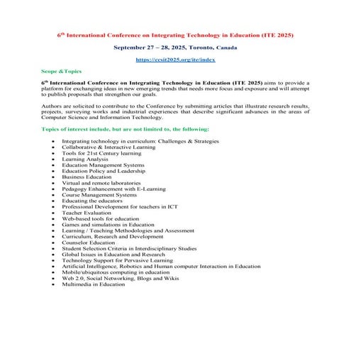 Call For Papers - 6th International Conference on Integrating ...