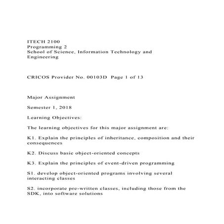 ITECH 2100 Programming 2 School of Science, Information Te.docx