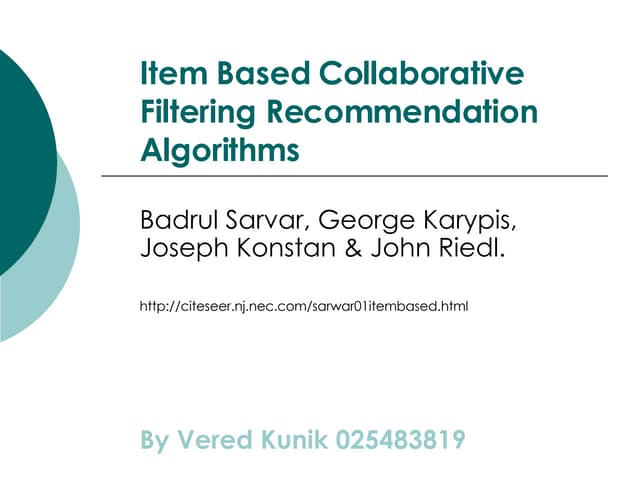 Item Based Collaborative Filtering Recommendation Algorithms Ppt Web Development Internet
