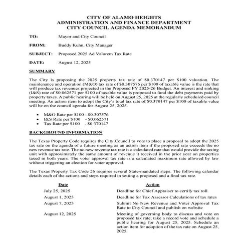 Item # 10 -- Set Proposed 2025 Tax Rate | PDF