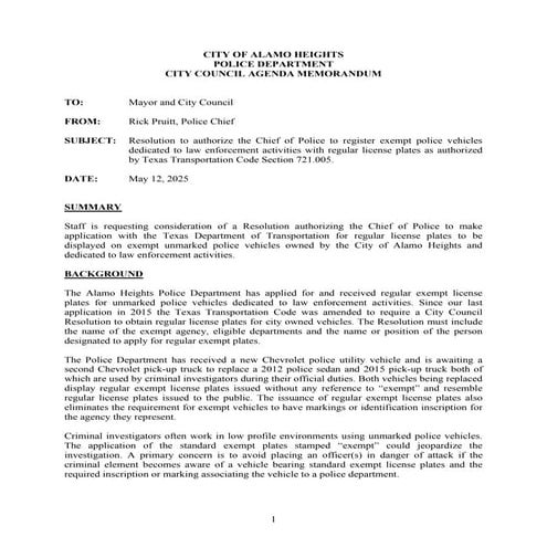 Item # 10 -- AHPD Exempt License Plates | PDF