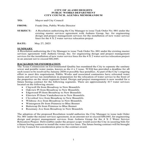 Item # 10 - Water Main Project Engineering Task Order | PDF