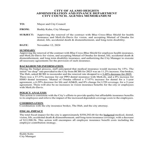 Item # 11 --- Insurance Renewal Benefits | PDF