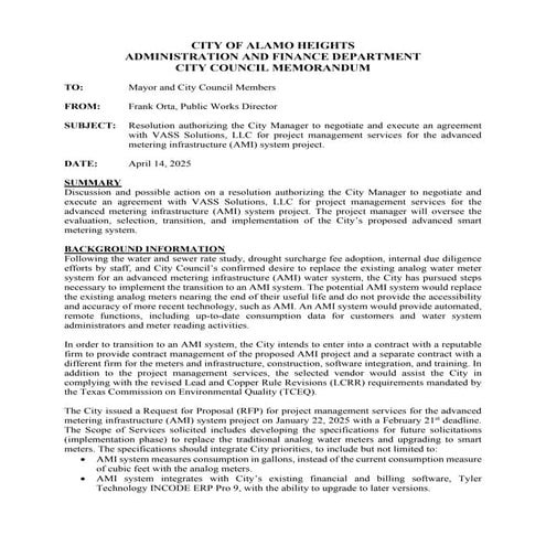 Item # 11 - VASS Advanced Metering Proj. Mgmt | PDF