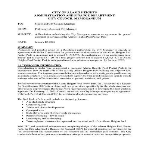 PPT Item # 12 - AH Pool Pocket Park Gen. Construction | PDF