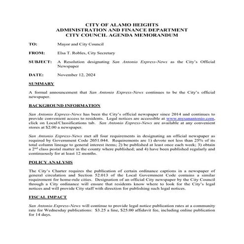 Item # 4 - Official Newspaper Designation | PDF