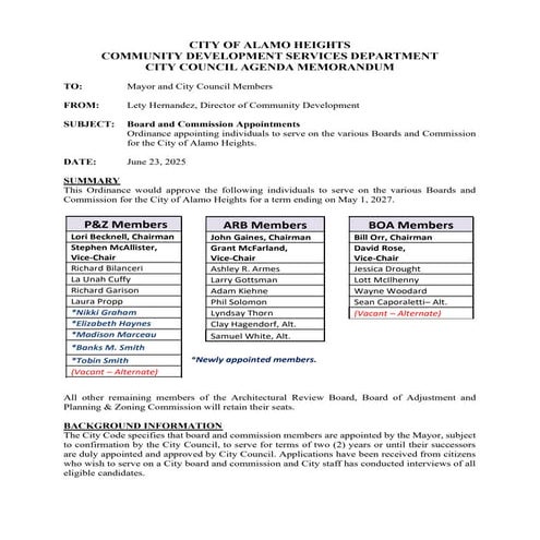 Item # 7 - Boards & Commission Appointments | PDF
