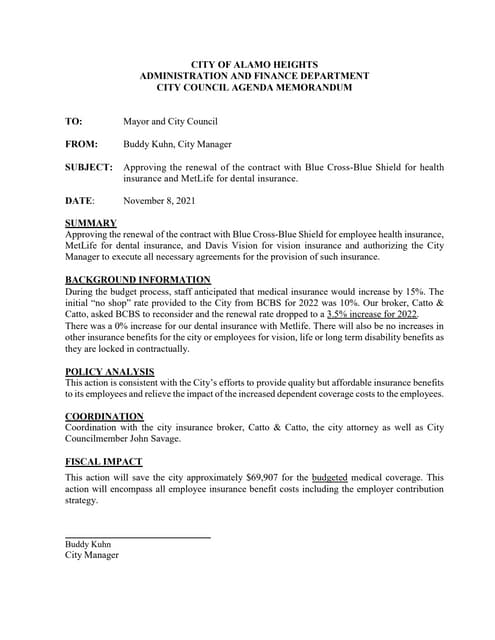 Item # 10 - Employee Insurance Renewals V2 | PDF