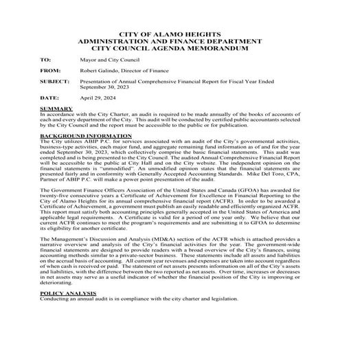 PPT Item # 6 - Annual Compreh. Financial Report (ACFR) Powerpoint | PDF