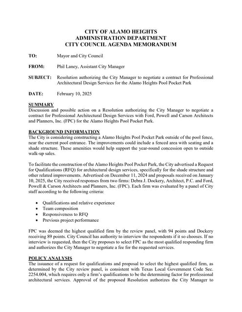 Item # 11 - Alamo Heights Pool Pocket Park | PDF