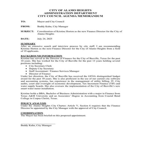 Item # 8 - Director of Finance Appointment | PDF
