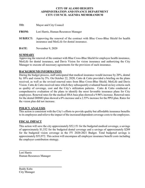 Item # 10 - Employee Insurance Renewals V2 | PDF