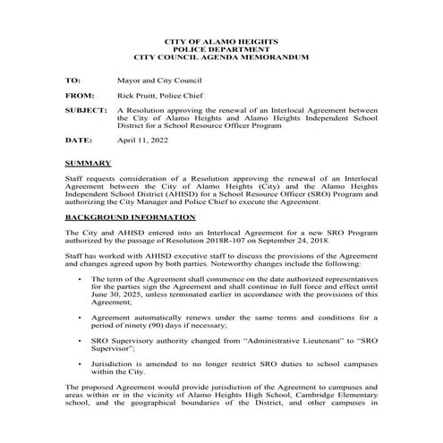 Item # 8 - School Resource Officer Agreement Renewal | PDF