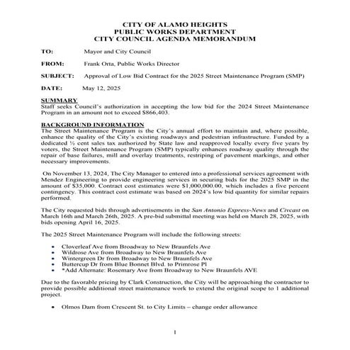 Item # 9 - 2025 Street Maintenance Program (SMP)Bid Award | PDF