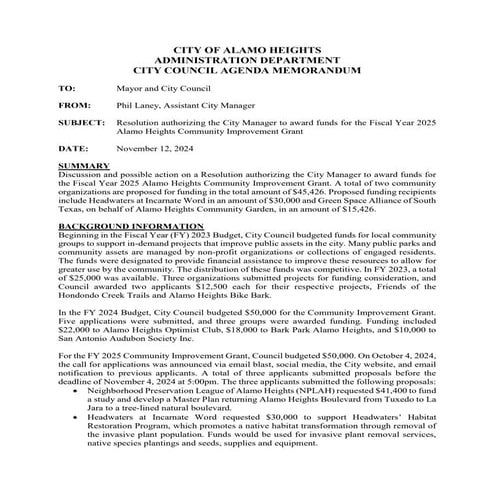 Item # 9 - Awarding of FY2025 Community Improvement Grant | PDF