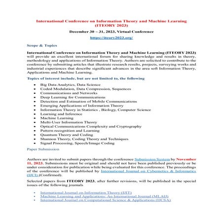 3rd International Conference on Information Theory and Machine Learning ...