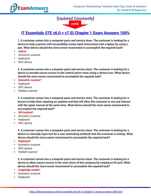 It Essentials (Version 7.0) A+ Cert Practice Exam 1 Answers | PDF ...