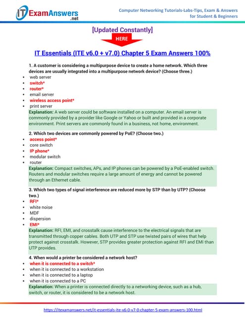 IT Essentials (Version 7.0) - ITE Chapter 10 Exam Answers | PDF