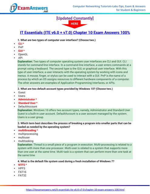 IT Essentials (Version 7.0) - ITE Chapter 7 Exam Answers | PDF