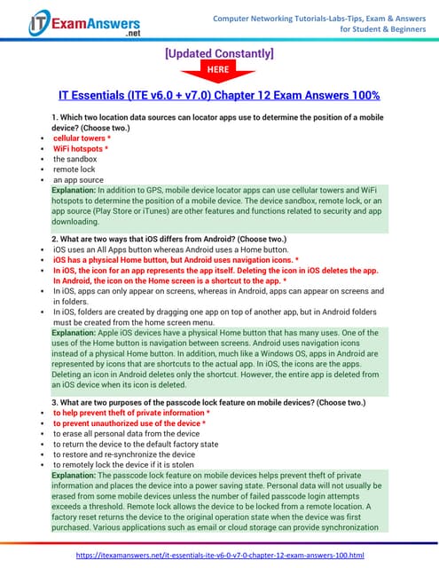 IT Essentials (Version 7.0) - ITE Chapter 7 Exam Answers | PDF