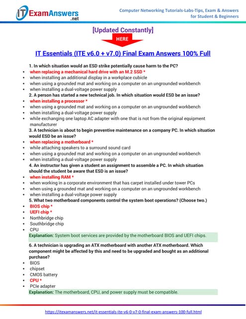 IT Essentials (Version 7.0) - ITE Chapter 7 Exam Answers | PDF | Computing | Technology & Computing