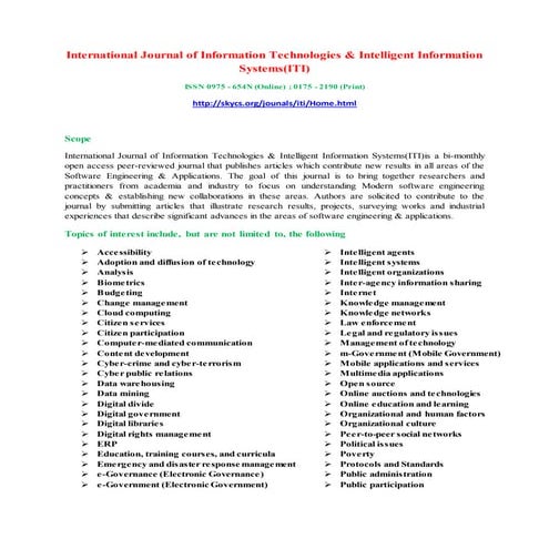 International Journal of Information Technologies & Intelligent ...