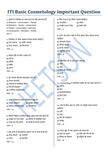ITI Steno Hindi Question Paper Previous Year | PDF