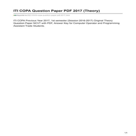 ITI COPA Question Paper PDF 2017 Theory MCQ | PDF
