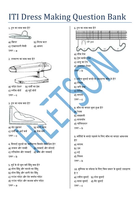 Fashion Design Technology ITI Based Question | PDF