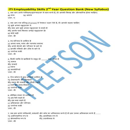 ITI Employability Skills 2nd Year Question Bank (New Syllabus) | PDF