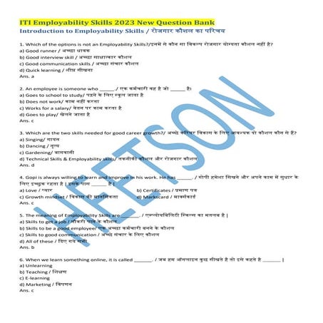 Introduction to Employability Skills MCQ | PDF