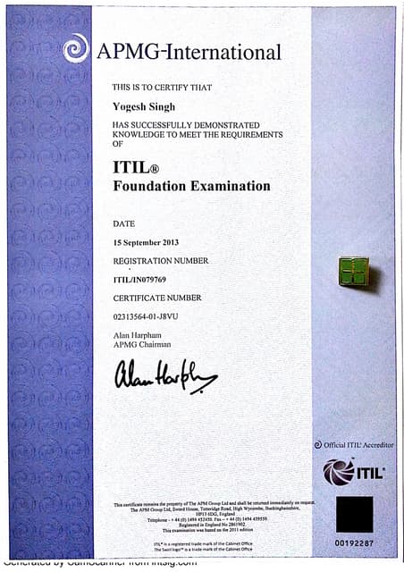 ITIL Intd PPO Certificate | PDF
