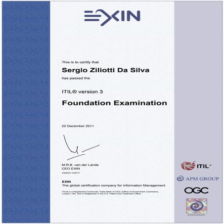 Certificate ITIL V3 Foundation | PDF