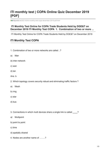 COPA CTI Entrance Exam Question (CITS Questions) | PDF