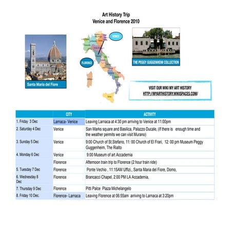 Itinerary Art History Abroad Venice Florence 2010 | PDF
