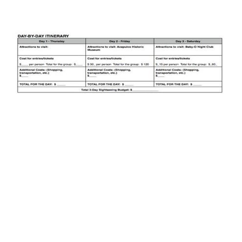 Itinerary for plan a trip in spanish | PAGES | Travel Preparation and ...