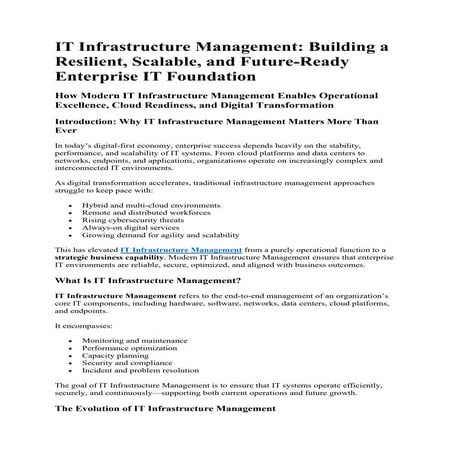 IT Infrastructure Management: Building a Resilient, Scalable, and ...
