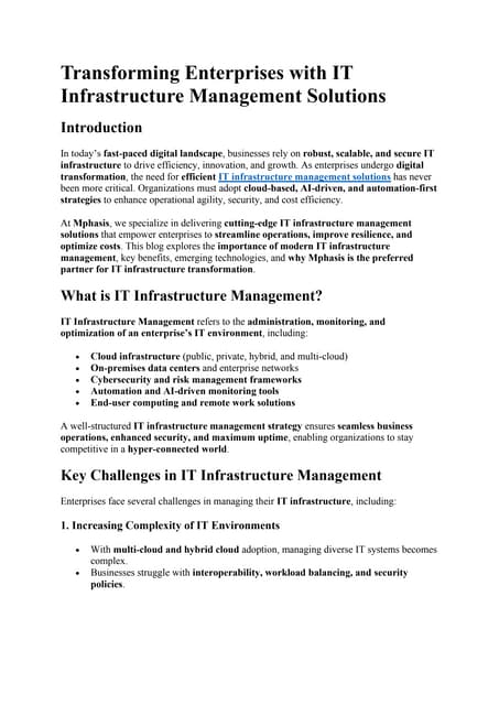 Smarter IT Infrastructure Management for a Digital-First World | Mphasis Solutions for ...