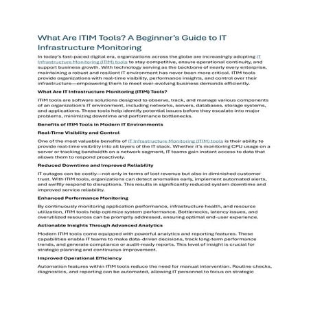 IT Infrastructure Monitoring Explained: Tools, Benefits & Best Practices | PDF