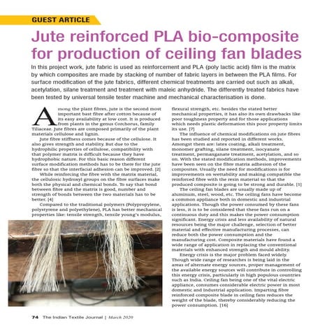 Jute reinforced PLA bio-composite for production of ceiling fan blades ...