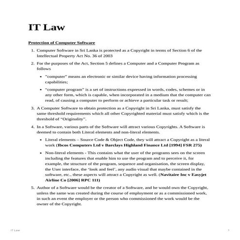 IT Laws - for MBA Subject at PIM SJP Sri lanka | PDF