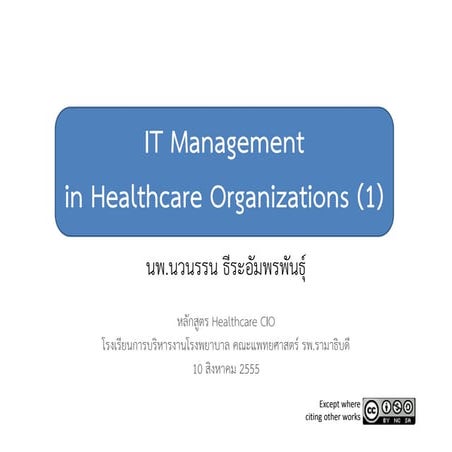 IT Management in Healthcare Organizations - Part 1 | PDF