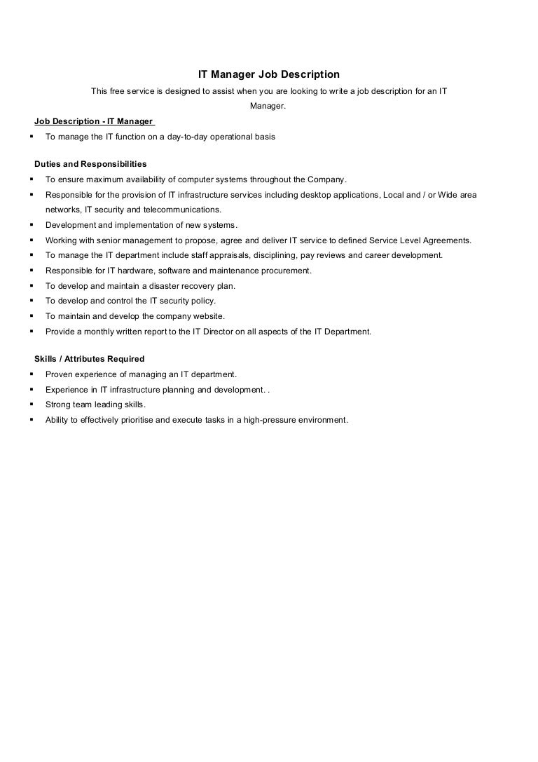 It manager job description