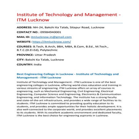 Best MBA College in Lucknow | Institute of Technology and Management ...