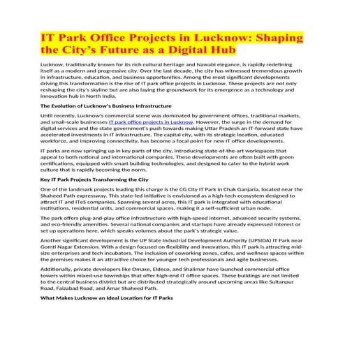 IT Park Office Projects in Lucknow Shaping the City’s Future as a ...