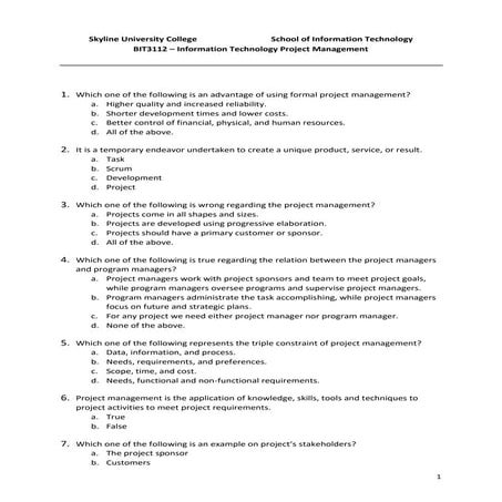 Itpm question bank | PDF