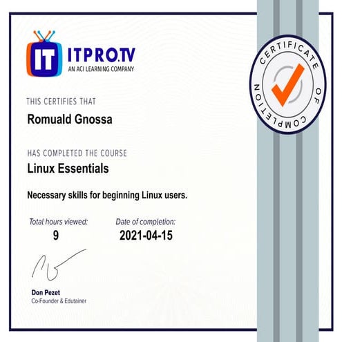 ITPRO.TV CERTIFICATE OF COMPLETION - Linux Essentials.pdf