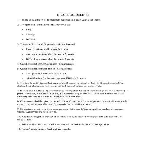 It quiz guidelines | DOC