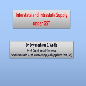 Intrastate and Interstate Supply under GST | PPTX