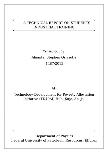 SIWES TECHNICAL REPORT SAMPLE | PDF